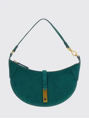 Polo Ralph Lauren Suede Cowhide Shoulder Bag With Zip Closure - Olive
