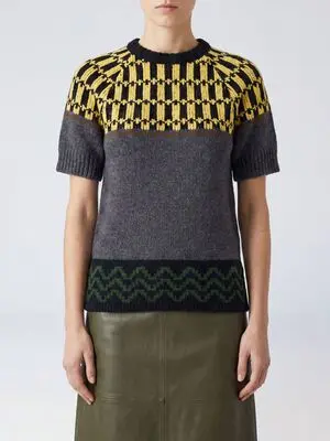 Marni Slim Fit Abstract Jacquard Wool Crewneck Sweater - Grey