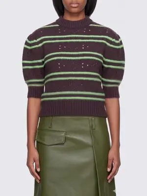 Marni Striped Pure Cashmere Puff Sleeve Sweater
