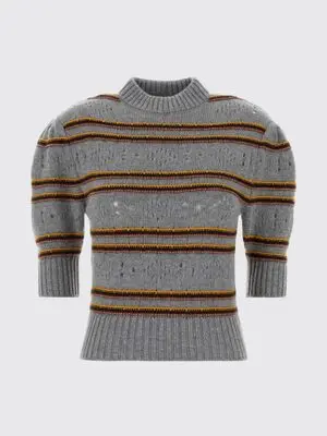 Marni Pure Cashmere Striped Puff Sleeve Sweater - Grey
