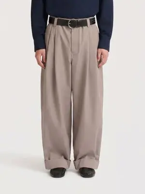 Marni Wide-leg Cotton Trousers With Elasticated Waist And Cuffs - Beige