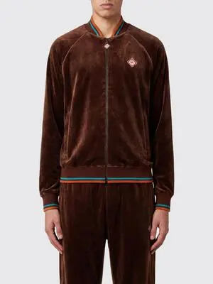 Casablanca Velvet Bomber Sweatshirt With Zip Closure And Contrasting Logo - Brown