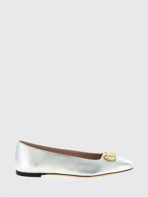Valentino Garavani Vlogo Signature Laminated Leather Ballerina Flats - Silver