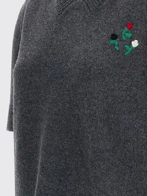 Marni Virgin Wool And Cashmere V-neck Sweater With Embroidery - Grey
