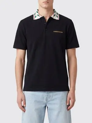 Casablanca Striped Collar Embroidered Logo Cotton Polo