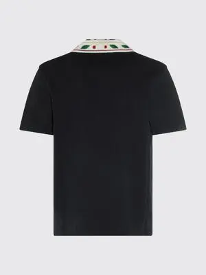 Casablanca Striped Collar Embroidered Logo Cotton Polo
