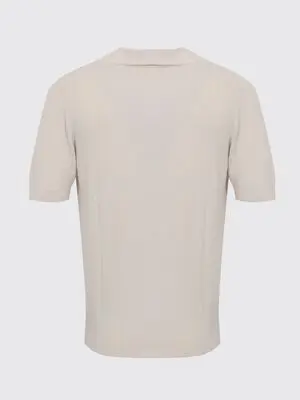 Fedeli Slim Fit V-neck Knit Polo In Organic Cotton With Short Sleeves - Ivory