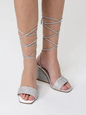 TWENTY FOURHAITCH Lezira Rhinestone Fabric Wedge Sandal