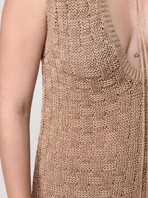 Elisabetta Franchi Knitted V-neck Mini Dress - Camel