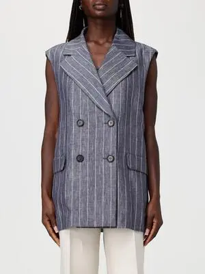 Max Mara Ballò Pinstriped Linen Vest - Blue