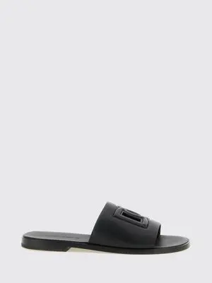 Dolce & Gabbana Smooth Calf Leather Slide Sandals With Dg Monogram - Black