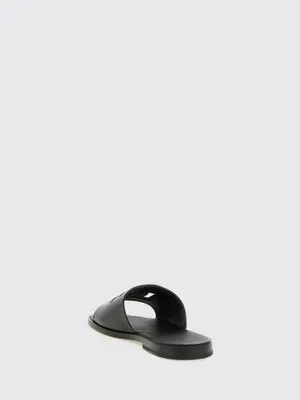 Dolce & Gabbana Smooth Calf Leather Slide Sandals With Dg Monogram - Black