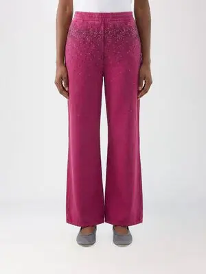 Liu Jo Cotton Trousers With Rhinestones - Fuchsia