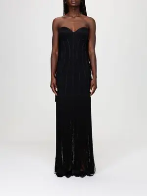 Elisabetta Franchi Crêpe Bustier Dress With Fringes - Black