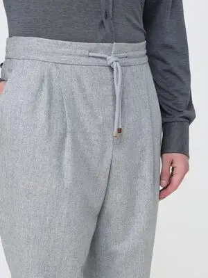 Brunello Cucinelli Virgin Wool Slim Fit Trousers With Drawstring Waist - Grey
