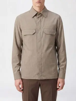 BRIGLIA 1949 Shirt Jacket In A Cotton Blend With Flap Pockets And Hidden Buttons - Sand