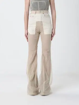 Rick Owens Flared Cotton And Tulle Trousers Beige