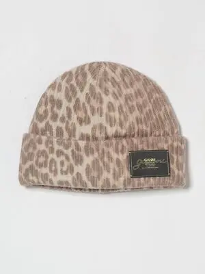 GANNI Animal Print Wool Beanie - Brown