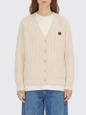 Kenzo Flower Cotton And Wool Cardigan - Ecru