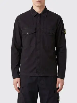 Stone Island Slim Fit Cotton Twill Shirt Jacket With Compass Logo - Black