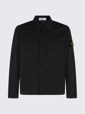 Stone Island Slim Fit Cotton Twill Shirt Jacket With Compass Logo - Black