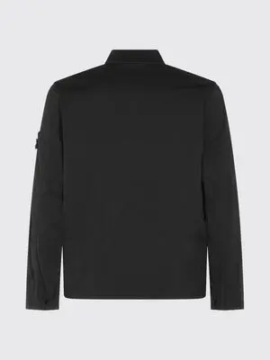 Stone Island Slim Fit Cotton Twill Shirt Jacket With Compass Logo - Black