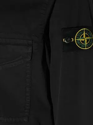 Stone Island Slim Fit Cotton Twill Shirt Jacket With Compass Logo - Black