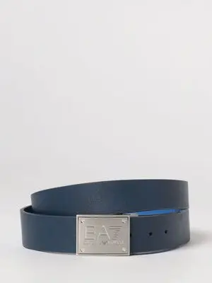 EA7 Emporio Armani Reversible Leather Belt With Embossed Logo Buckle - Blue