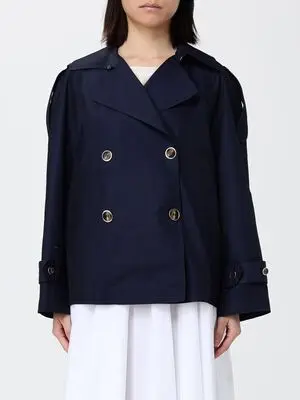 TWINSET Double-breasted Cotton Blend Trench Coat - Blue