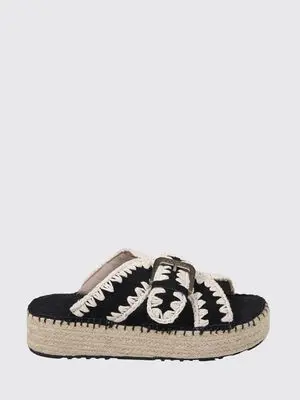 Mou Jute Suede Sandals With Contrast Stitching - Black