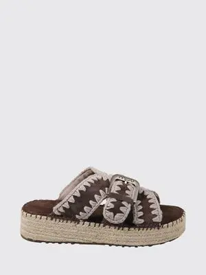 Mou Jute Suede Sandals With Contrast Stitching - Brown