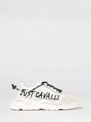 Just Cavalli Distressed Leather Sneakers With Logo - White