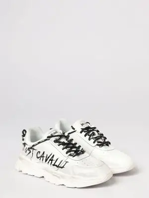 Just Cavalli Distressed Leather Sneakers With Logo