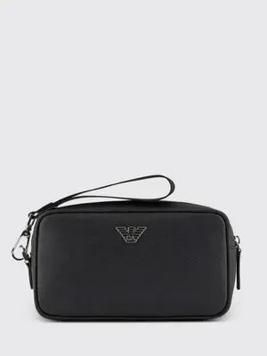 Emporio Armani Regenerated Leather Utility Wristlet Pouch With Eagle Logo - Black
