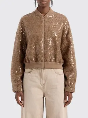 Brunello Cucinelli Sequined Silk Bomber Jacket - Brown
