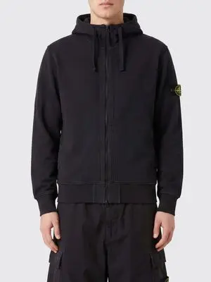 Stone Island Organic Cotton Zip-up Hoodie With Compass Logo - Black