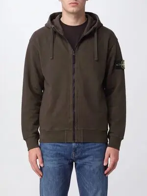 Stone Island Organic Cotton Zip-up Hoodie With Compass Logo - Grey