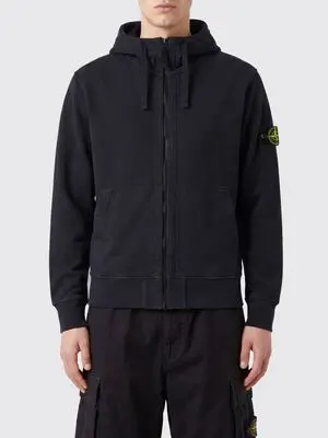 Stone Island Organic Cotton Zip-up Hoodie With Compass Logo - Navy