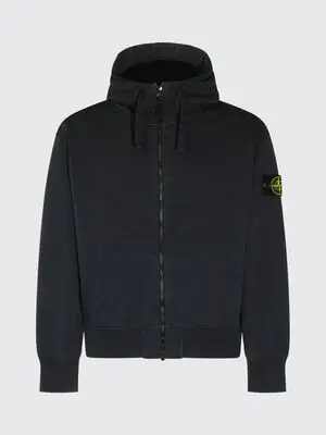 Stone Island Organic Cotton Zip-up Hoodie With Compass Logo - Navy