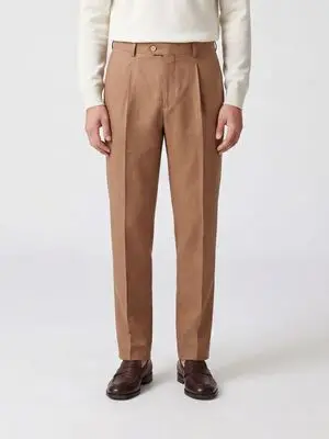 Brunello Cucinelli Cotton And Linen Tailored Trousers - Camel