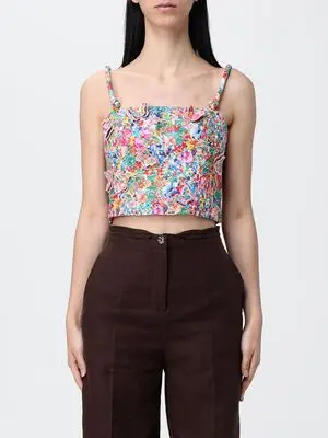 Farm Rio Floral Crop Top With Butterfly Appliqués - Multicolor