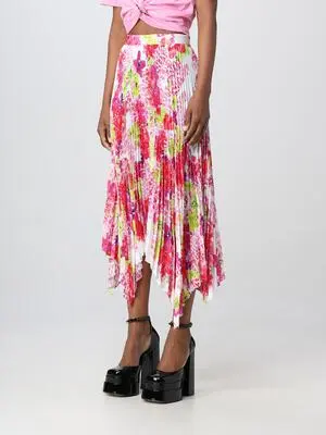 Versace Pleated Floral Print Asymmetrical Skirt