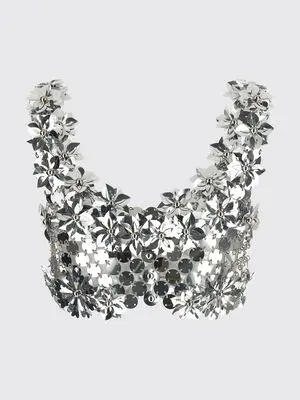 Rabanne Crop Top With Discs And 3d Flowers
