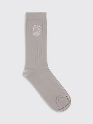 Brunello Cucinelli Ribbed Cotton Socks With Logo - Brown