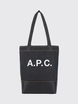 A.p.c. Cotton Denim Tote Bag With Logo - Blue