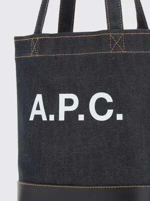 A.p.c. Cotton Denim Tote Bag With Logo - Blue