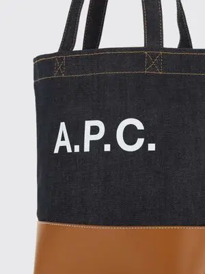 A.p.c. Cotton Denim Tote Bag With Logo - Brown