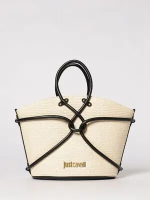 Just Cavalli Leather And Raffia Handbag - Brown