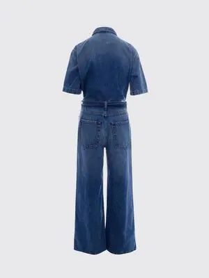 ICON DENIM LOS ANGELES Short-sleeve Belted Denim Jumpsuit