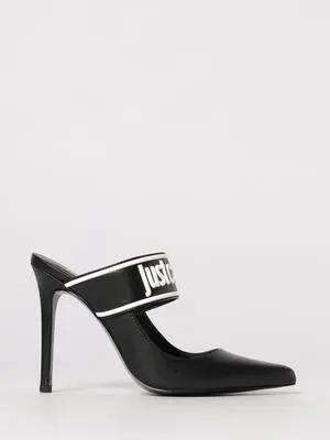 Just Cavalli Leather Mules With Logo - Black